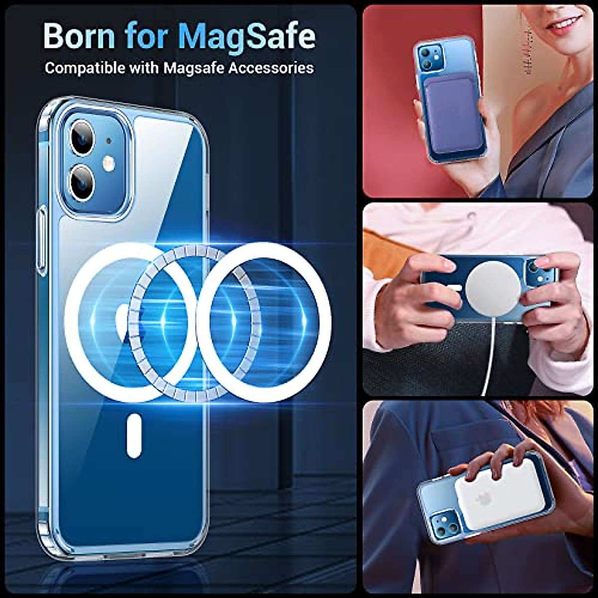 Temdan for iPhone 12 Case for iPhone 12 Pro Case,[Compatible with Magsafe][2 Pcs Glass Screen Protector] [Not Yellowing] Slim Thin Shockproof Phone Case 6.1"-Clear