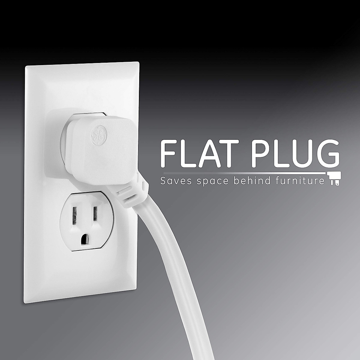 GE 6-Outlet Surge Protector, 2 Pack, 3 Ft Extension Cord, Power Strip, 800 Joules, Flat Plug, Twist-to-Close Safety Covers, Protected Indicator Light, UL Listed, White, 54629