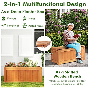 Toolsempire Outdoor Planter Bench, 45 Gallon Outdoor Bench Wooden Raised Garden Bed with Planter Box, 2-in-1 Wood Planter Bench Deck Plant Box for Porch, Patio, Garden & Backyard