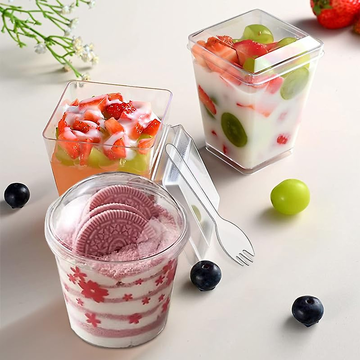 Tisovixo Clear Dessert Cups with Lids and Spoons,100 Pack 7oz 5.4oz Mini Dessert Cups,Parfait Appetizer Cup, Reusable Mini Serving Cups for Party Desserts Halloween Thanksgiving Christmas