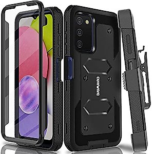 Covrware Aegis Series Case for Samsung Galaxy A03S, Full-Body Rugged Dual-Layer Shockproof Protective Swivel Belt-Clip Holster Cover with Built-in Screen Protector, Kickstand, Black