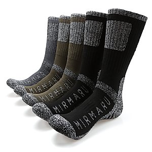 MIRMARU M202-Medium-Men's 5 Pairs Multi Performance Outdoor Sports Hiking Trekking Crew Socks (2Black,2Olive,1Char)