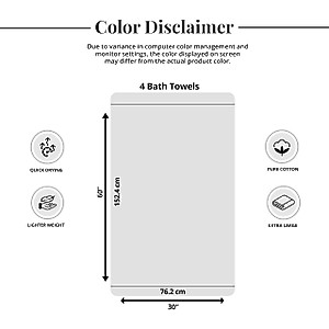 Tens Towels Large Bath Towels, 100% Cotton, 30 x 60 Inches Extra Large Bath Towels, Lighter Weight, Quicker to Dry, Super Absorbent, Perfect Bathroom Towels (Pack of 4, Navy)