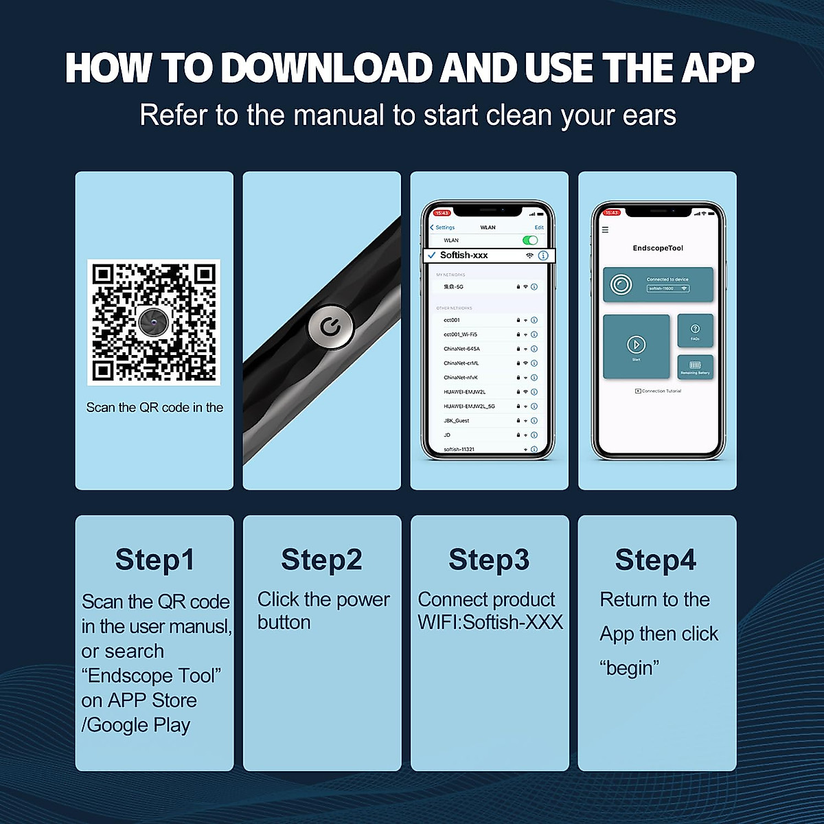 Ear Wax Removal, Ear Cleaner with Camera and Light, Ear Wax Removal Kit with 1296P Otoscope, Ear Cleaning Tool with 6 Ear Spoon, Ear Camera for iPhone & Android Phones,Black