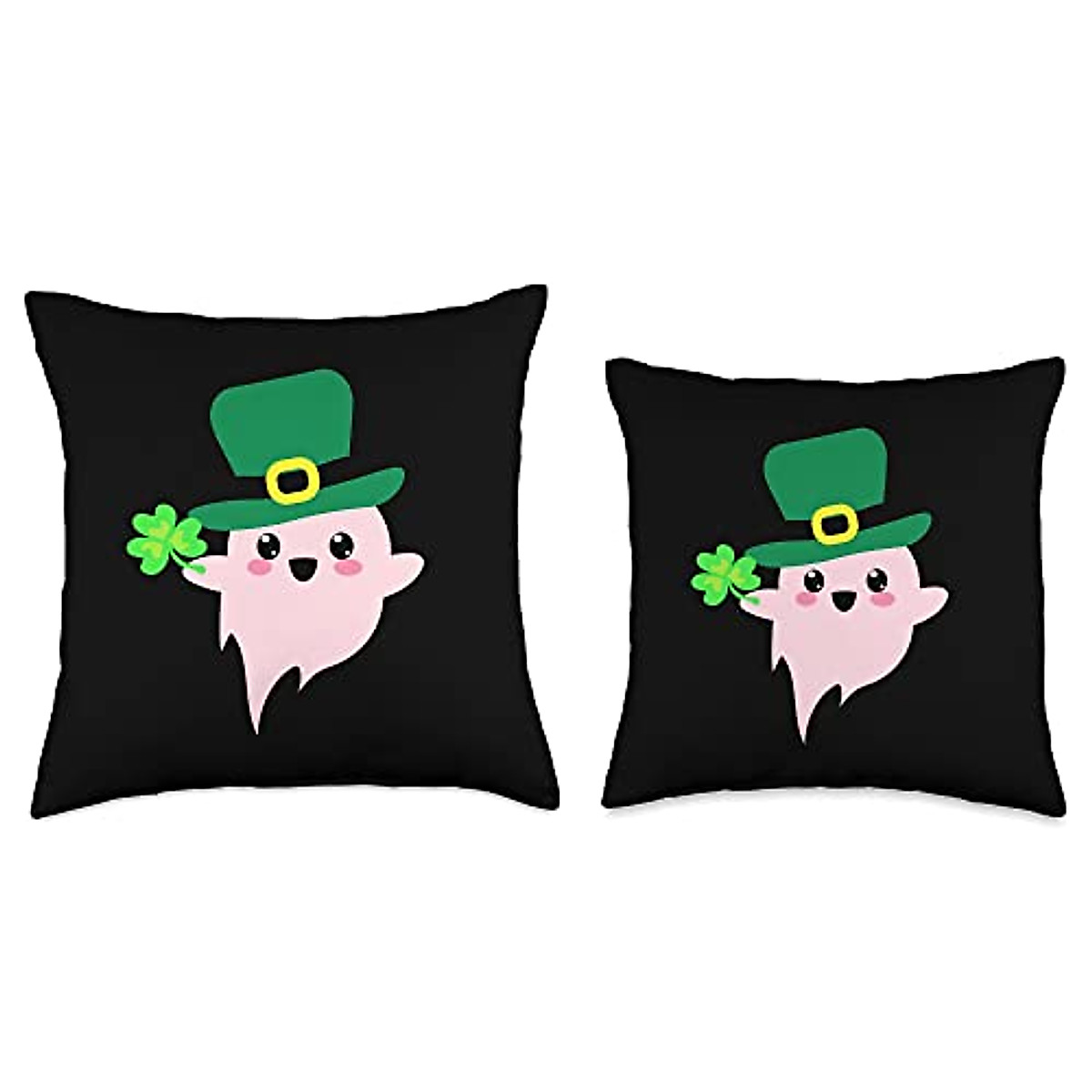 TOP ST PATRICK'S DAY PRESENTS Cute St Patrick's Day Ghost Leprechaun Hat Three Leaf Clover Throw Pillow, 16x16, Multicolor