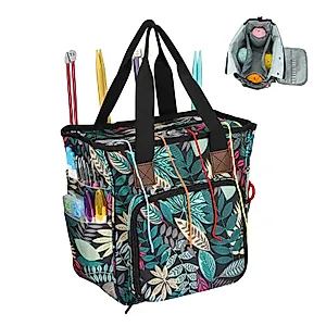baotongle Knitting Bag Yarn Storage Organizer Expandable Crochet Knitting Bag for Crochet Hooks, Crocheting Knitting Needles Yarn Balls Project and Sewing Supplies No Accessorie(Green)