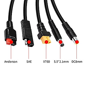 YACSEJAO Solar Connector to SAE Extension Cable 1.2M 14AWG 4-in-1 SAE to XT60 Female/DC 5.5x2.1mm / DC8mm /Solar Adapter Extension Cable for Automotive RV Solar Panel Car Truck