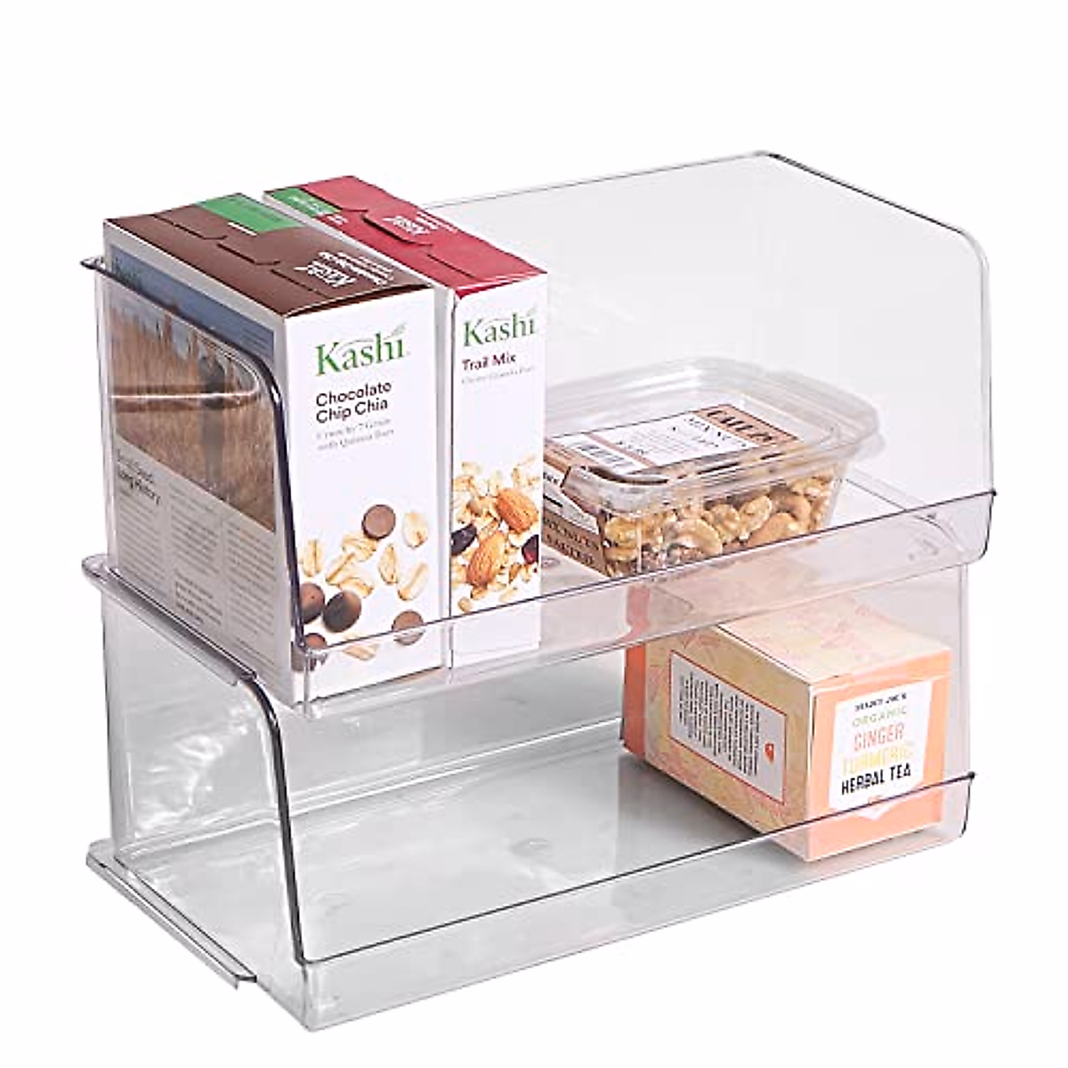 Emeril Lagasse Stackable Plastic Food Storage Organizer Bin Basket with Open Front for Household Kitchen Cabinets, Pantry, Offices, Closets, Bedrooms, Bathrooms 12.2" Wide, 2 Pack - Clear