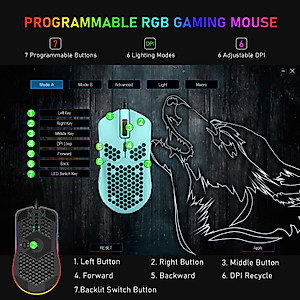 Mechanical Gaming Keyboard and Lightweight Honeycomb Mouse Combo with Rainbow RGB Backlit Full Anti-ghosting 61 Key Ergonomic Programmable Mice Wired USB for Laptop PC Gamer Typist(Blue/Blue Switch)