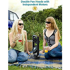 16 Inch Desk Fan, 5000mAh Battery Operated Fan ,Oscillation Tower Fan with Remote, Portable Rechargeable Table Fan with 2 Fan Heads, 270° Oscillation Personal Fan for Bedroom Office Camping Travel