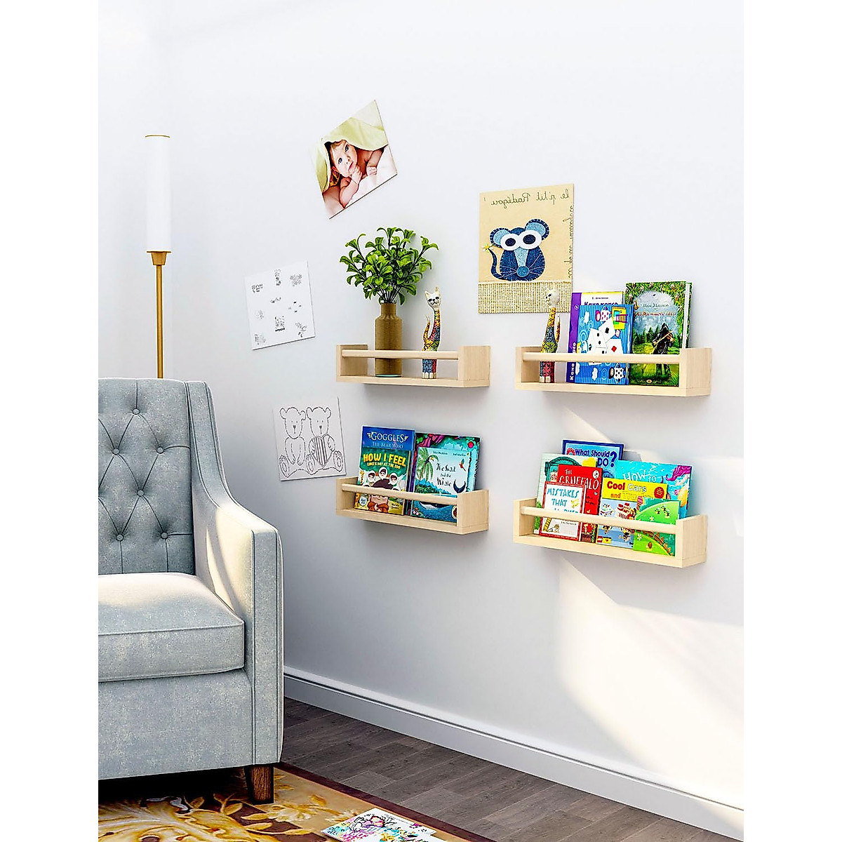 Nursery Book Shelves Set of 2，Nursery Shelves, Kids Book Shelf Perfect for Kids' Room, Bedroom and Bathroom.