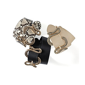 Earnda Fashion Designer Belts for Women's Jeans Snake Buckle Ladies Faux Leather Waist Belt Black Medium