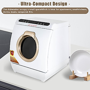 Portable Dishwasher Countertop with 7L Built-in Water Tank, 5 Washing Programs Counter Top Dishwasher No Hookup Needed, 360°Dual Spray Mini Dishwasher for RV Apartments, Camping