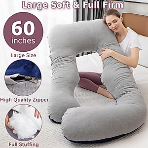 MOON PINE Pregnancy Pillow, U Shaped Full Body Pillow for Maternity Support, Sleeping Pillow with Cover for Pregnant Women (Grey Blue)