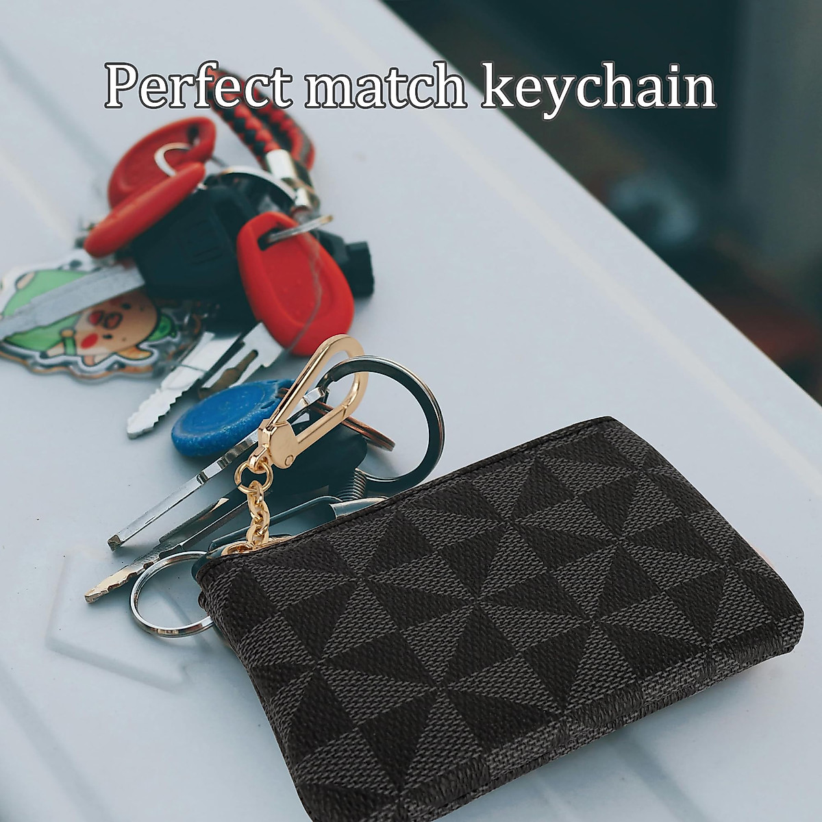 Veki Coin Purse Change Mini Purse Wallet With Key Chain Ring Zipper for Men Women Fashionable Bag Key Chain Pendant Leather Classic Clutch Purse(Black)