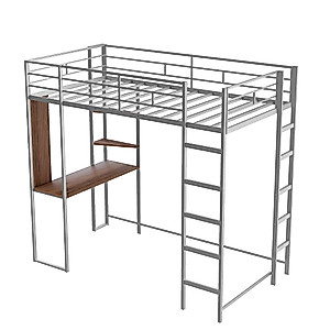 Harper & Bright Designs Twin Size Loft Bed with Desk, Heavy Duty Metal Loft Bed Twin with Shelves, Twin Metal Loft Bed Frame for Kids,Teens, No Box Spring Needed,Silver
