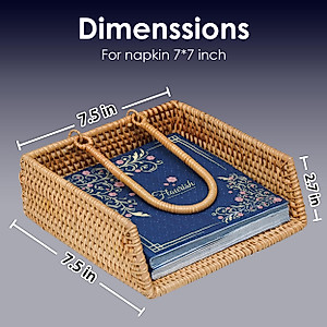Rattan Napkin Holder, Handcrafted Flat Napkin Holder Basket, Napkin Holder For Kitchen Tables, Indoor And Outdoor, Picnic, Restaurants, Cafe, Home Decor, Napkin Size 7x7in (Elite Pattern)