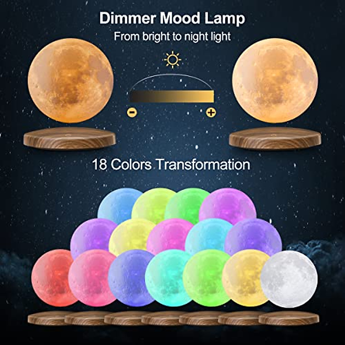 GDREAMT Levitating Moon Lamp, 18 Colors Floating and Spinning 3D Printing Moon Night Light with Magnetic Base & Remote Control LED Night Lamp Gift for Baby Girls Boys Birthday Christmas