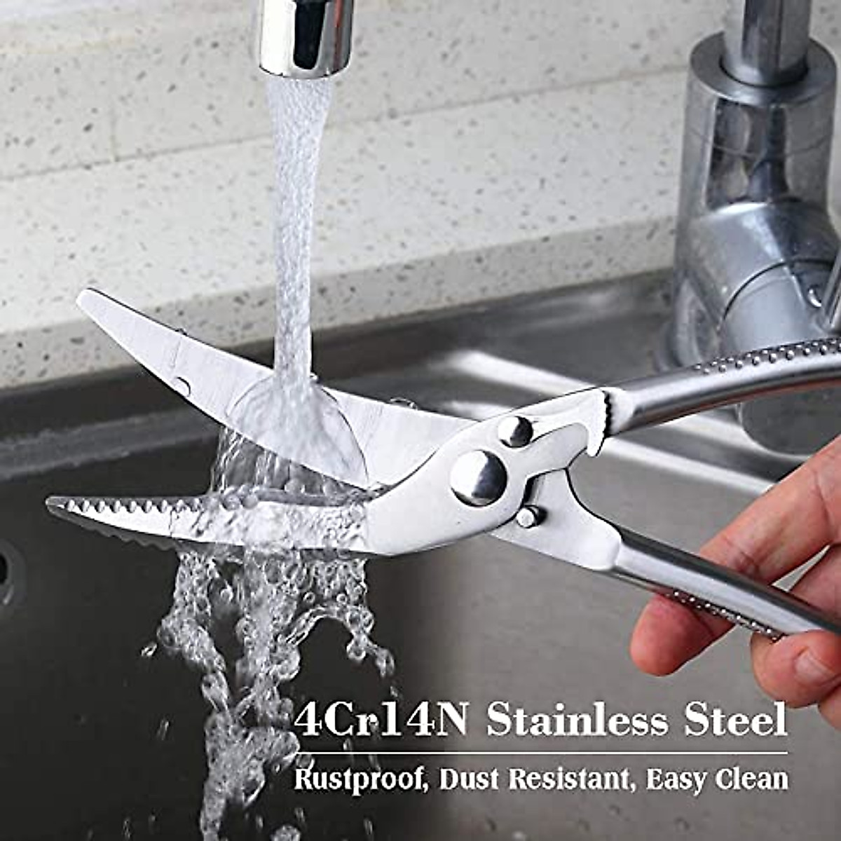 Dnifo Kitchen Scissors Heavy Duty, Stainless Steel Poultry Shears Multifunctional, Premium Spring Loaded Food Scissors for Cutting Bone, Chicken, Fish, Seafood, Meat, Vegetables and so on.