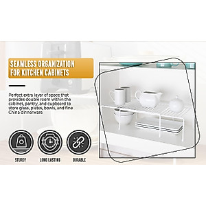 YBM Home White Wire Cabinet Helper Shelf Organizer and Storage Rack Helper for Kitchen, Expandable Kitchen Counter and Cabinet Shelf (1, 16"L x 9.75"W x 5.5"H)