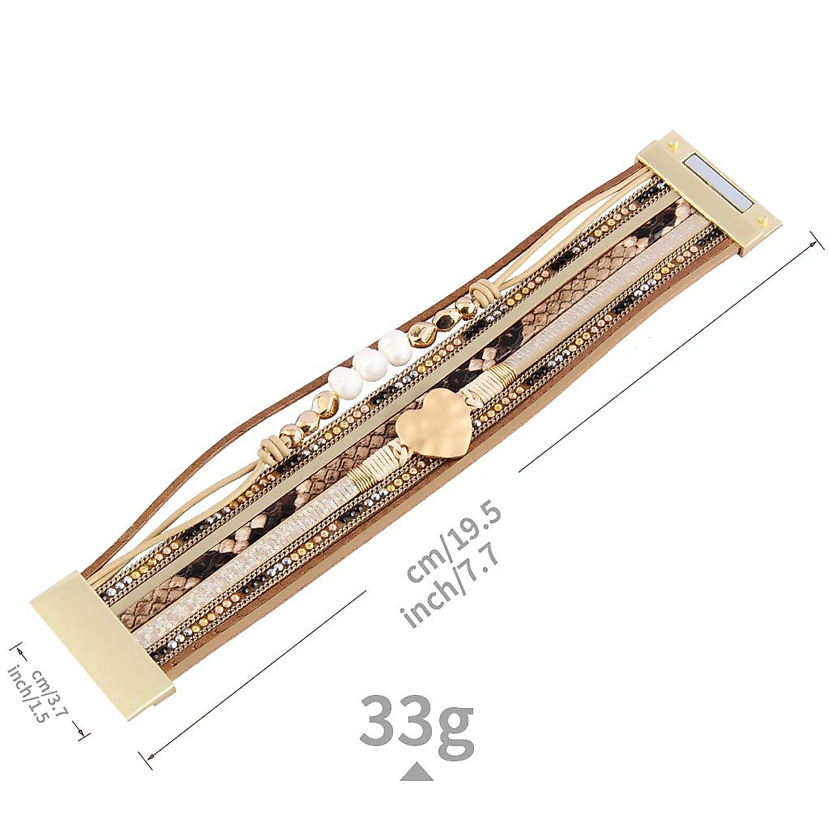 AZORA Leather Cuff Bracelet Multi Strands Beige Wrap Bangle with Pearl Boho Jewelry for Women Christmas Gift