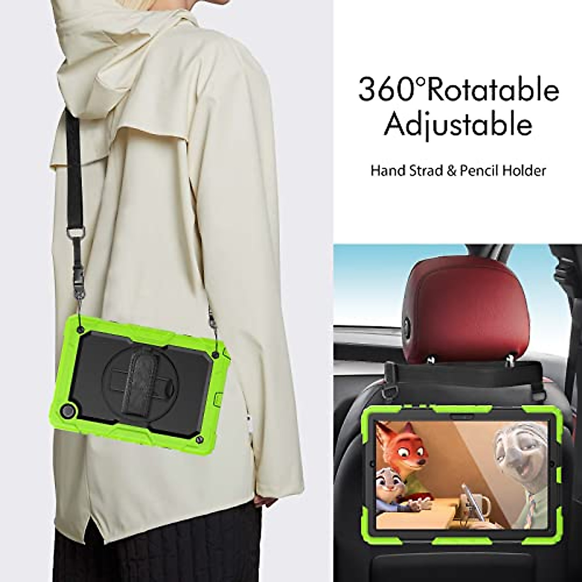 Samsung Galaxy Tab A8 10.5 Inch 2022, [Full-Body][Shock Proof] Protective Case with Pencil Holder and 360 Rotating Hand Strap, Protective Cover with Shoulder Strap (Green)