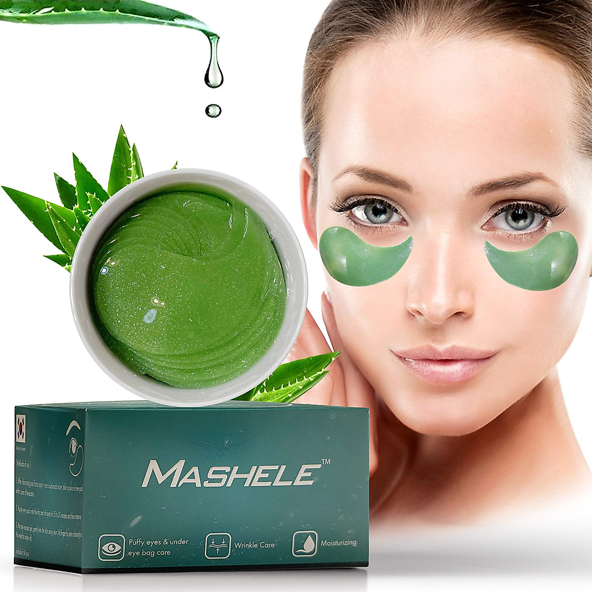 MASHELE Korean 60pcs Aloe Vera Collagen Under Eye Gel Patches Mask, Treatment for Puffy Eyes, Dark Circles, Anti Wrinkle Pads, Moisturizing for Women and Men (60pcs patches aloe vera)