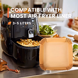 Air Fryer Disposable Paper Liners - 100 Pieces Square Non Stick Parchment Airfryer Filter Liner Basket Sheets 8 Inch for Baking & Oil Proof, Blue, 6