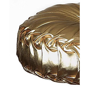 Tresshouse European Round Throw Pillows, Soft Spandex Fabric Pumpkin Pleated Handmade Metallic Accent Circle Insert Cushion Diamond to Enhance for Sofa Bedroom Livingroom Couch Cover Chair Gold