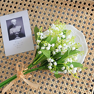 Tinsow 18 Pcs Artificial Lily of The Valley Faux Flowers of May White Orchid Wedding Holding Flowers Bouquet Home Garden Wedding Party (18)