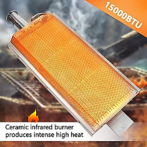 Ceramic Infrared Searing Burner for Blaze Grills, Stainless Steel 14,000 BTU,Upgrade Accessory Part Replaces Left Side Burner of Blaze Gas Grills