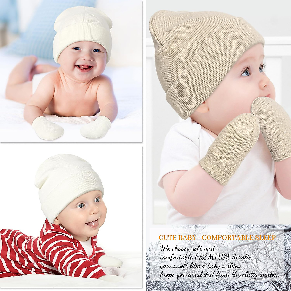 Baby Beanie Hat Gloves Set, Kids Winter Warm Knit Hat with glvoes,Toddler Soft Beanie for Little Boys Little Girls Children