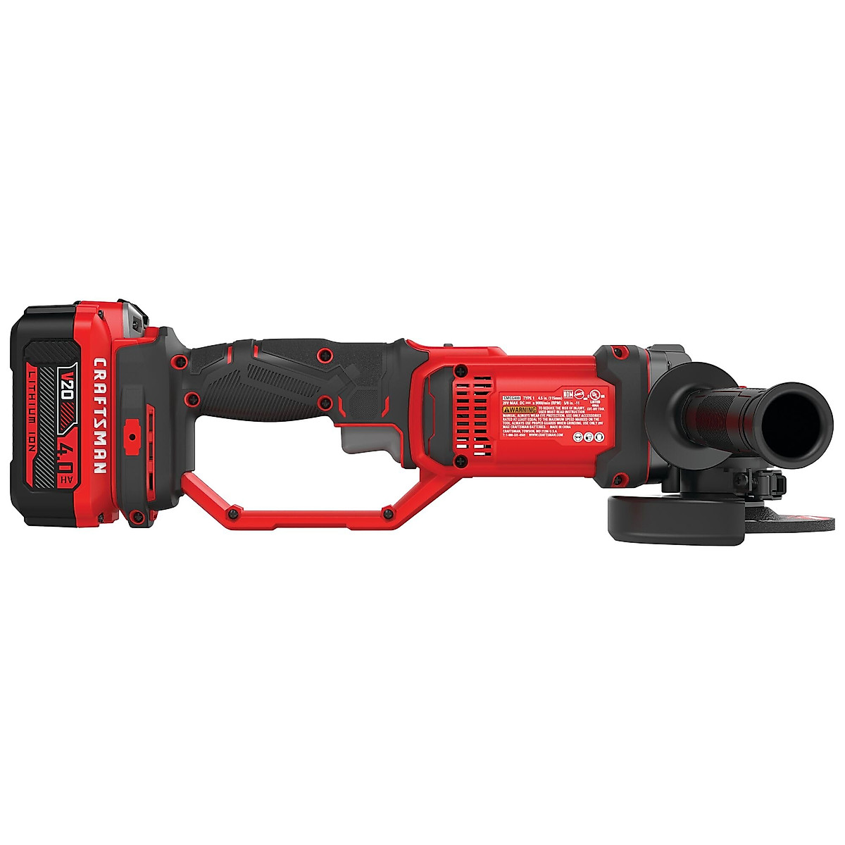 CRAFTSMAN V20 Cordless Angle Grinder Tool Kit, 4-1/2 inch, Battery and Charger Included (CMCG400M1)