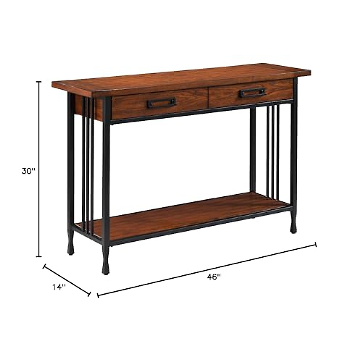 Leick Home Ironcraft Rustic Two Drawer Hall Sofa Shelf, Mission Oak and Black Metal, Console Table