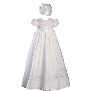 33" White Cotton Short Sleeve Christening Gown Baptism Gown with Hand Embroidery 3M