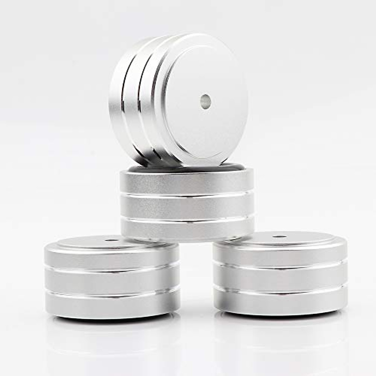 Monosaudio Isolation Feet HiFi Feet 4Pcs 40x20mm Aluminum Universal Turntable Feet with Non-Slip Rubber Rings No Need Adhesive for Audio,Speakers,Subwoofers,Home Theater,Turntable,DAC(Silver Color)