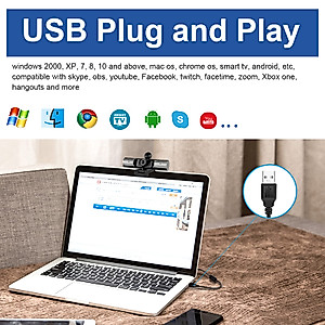 WFFOIFL Webcam with Microphone and Speaker, 1080P Web Camera for Desktop Computer Laptop, USB Plug and Play, Pro Streaming Webcam for Recording, Calling, Conferencing, Gaming, Not Include Tripod