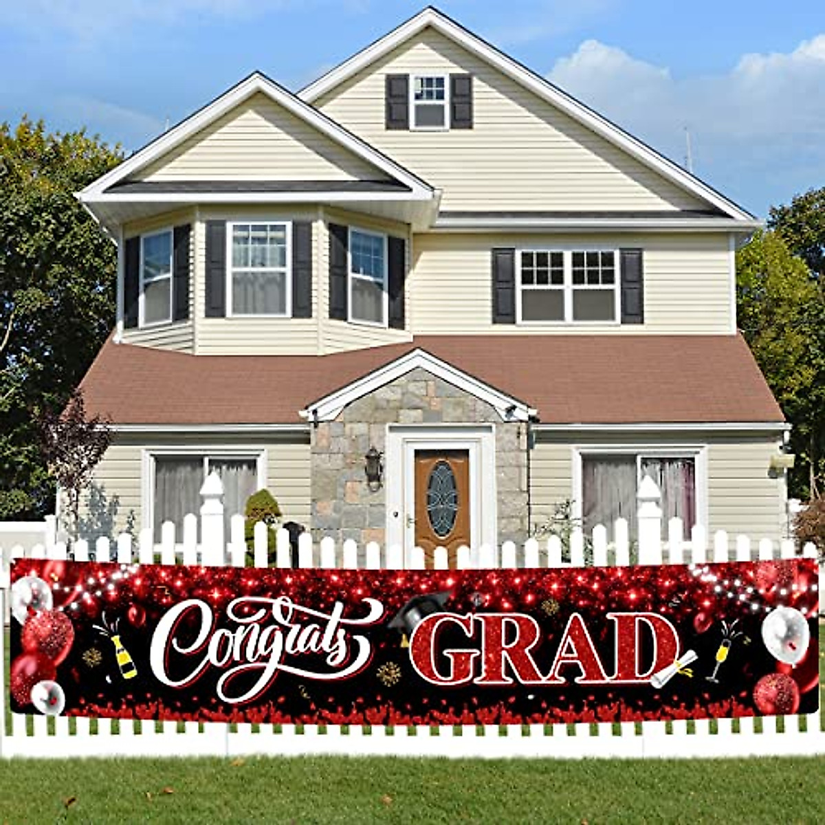 Graduation Party Banner Decoration-2023 Congrats Grad Supplies Yard Sign Banner,Class of 2023 Backdrop for Grad Party Decoration (RED)
