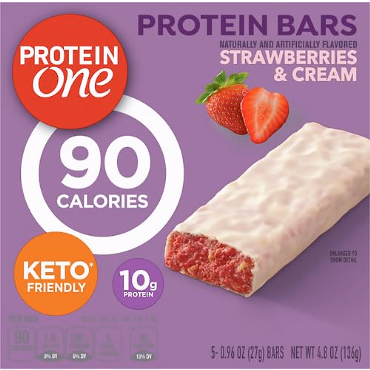 Protein One 90 Calorie Protein Bars, Strawberries and Cream, Keto Friendly, 5 Ct, 4.8 oz