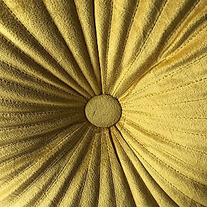 Elero Velvet Round Throw Pillow Pleated Round Pillow Cushion Decoration for Couch Chair Bed Car Yellow