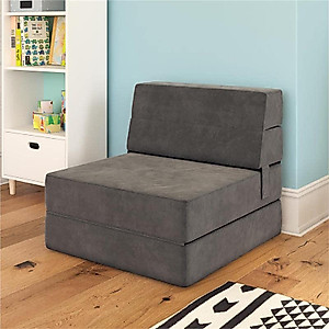 Pemberly Row Microfiber 3-in-1 Comfy Flip Out Chair & Sleeper in Gray