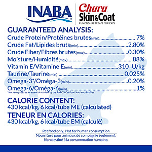INABA Churu Lickable Purée Natural Cat Treats for Skin and Coat with Omega Oils, Taurine and Vitamin E, 0.5 Ounces Each Tube, 50 Tubes, Skin & Coat Variety