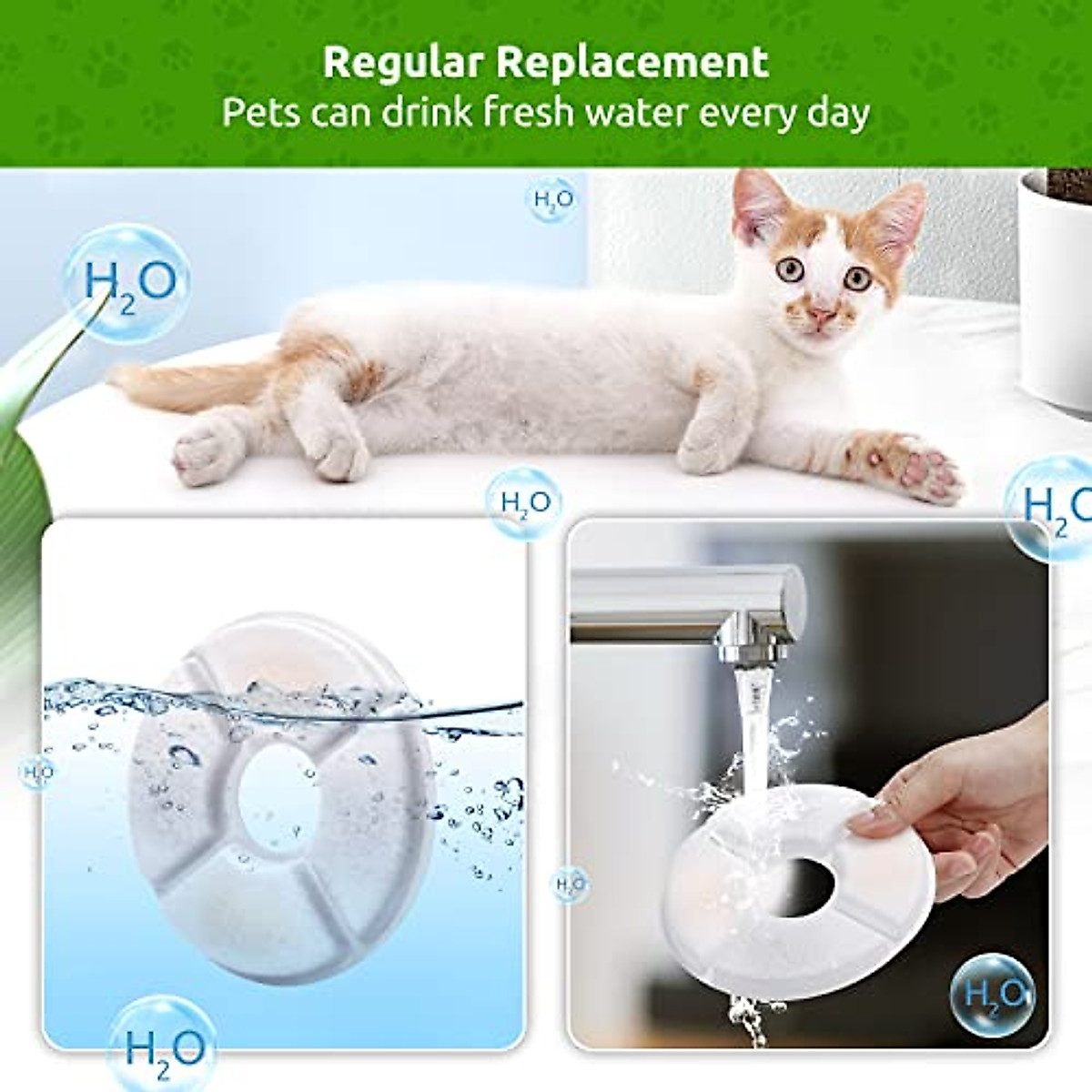 Cat Fountain Replacement Filter, 8-Pack Cat Water Fountain Filter & 4-Pack Pre-Filter Sponges for 81oz/2.4L Pet Fountain, Triple Filtration System Activated Carbon Filter for Cat Dog Water Dispensers