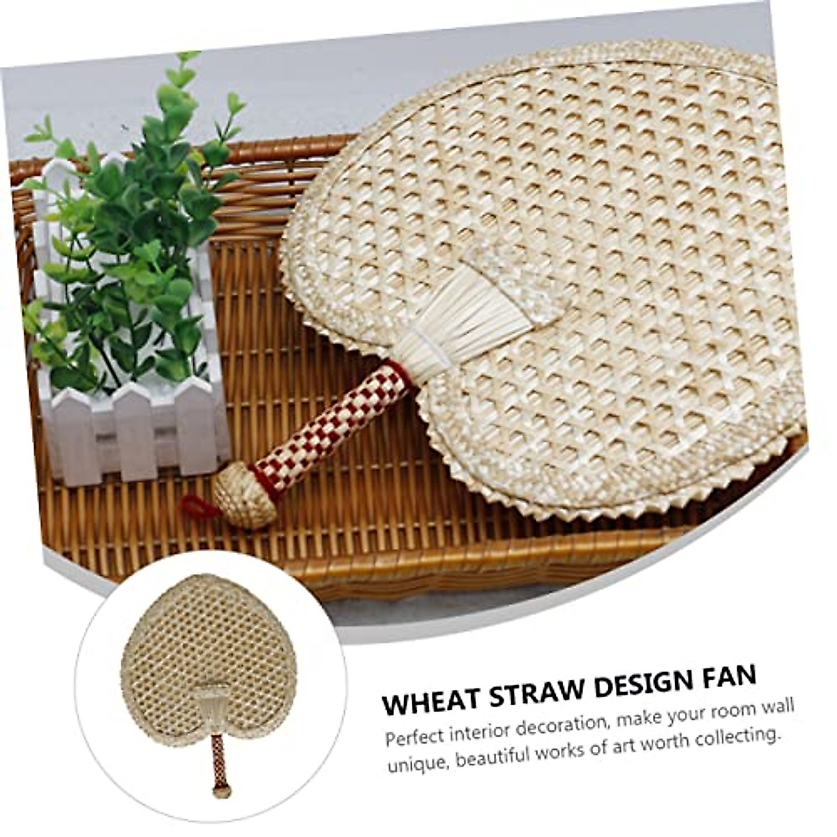 Abaodam 3 Pcs Straw Fan Paper Fans Decoration Japanese Fan Party Fan Woven Handheld Fan Vintage Home Decor Hand Rocker Fan African Decor Seagrass Rattan Fan Heart-Shaped Travel Polyester