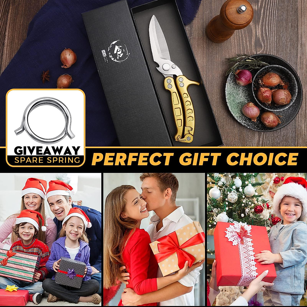 Poultry Shears, Germany Detachable Heavy Duty Kitchen Scissors, Golden Kitchen Shears With Knife Bottle Opener Gift Box, Multipurpose Kitchen Shears For Cooking Chicken Meat Turkey Thanksgiving