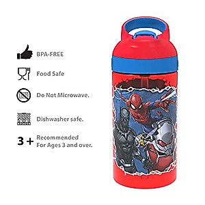 zak! Marvel Universe - 5-Piece Dinnerware Set - Durable Plastic & Stainless Steel - Includes Water Bottle, 8-Inch Plate, 6-Inch Bowl, Fork & Spoon - Suitable for Kids Ages 3+