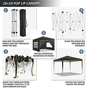 10x10 Pop Up Canopy with 4 Removable Sidewalls，Waterproof Party Wedding Event Tent，Instant Outdoor Enclosed Tent Shelter with Church Window and Carry Bag,Full Truss Structure Canopies