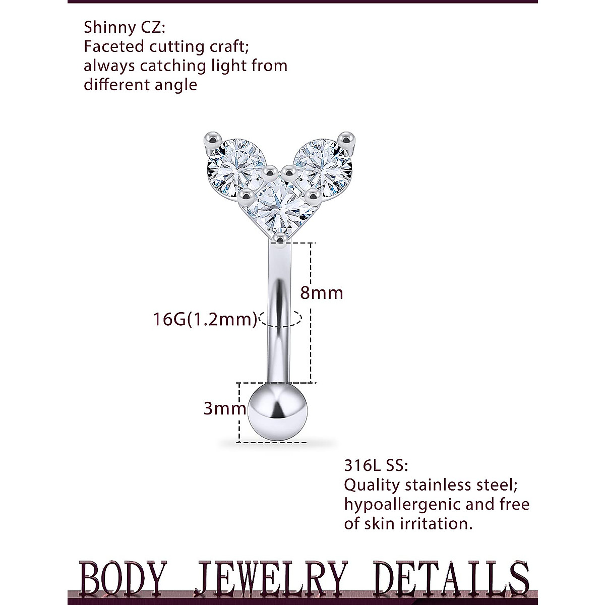 Jenxnjsjo Eyebrow Rook 16g 5/16in Piercing Jewelry Ring for Women Vertical Labret Lip Hood Curved Barbell Snug Earrings Belly Button Snake Frog Eyes Vch Bridge Cartilage Daith Surface Anti Tragus