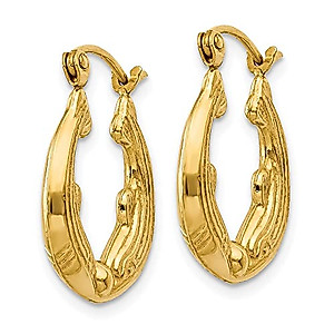 14K Yellow Gold Sea Dolphin Ocean Fish Beach Nautical Hoop Earrings