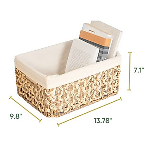 WERORA - Wicker Storage Basket for Shelves with Detachable Lining, Foldable Woven Basket Organizer Bins Set of 2, Seagrass Storage Basket Bins, Rectangle Pantry Baskets for Storage